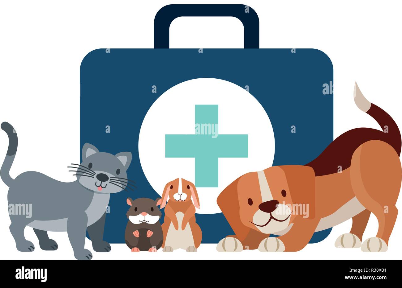kit first aid dog cat rabbit hamster veterinary clinic petcare vector ...