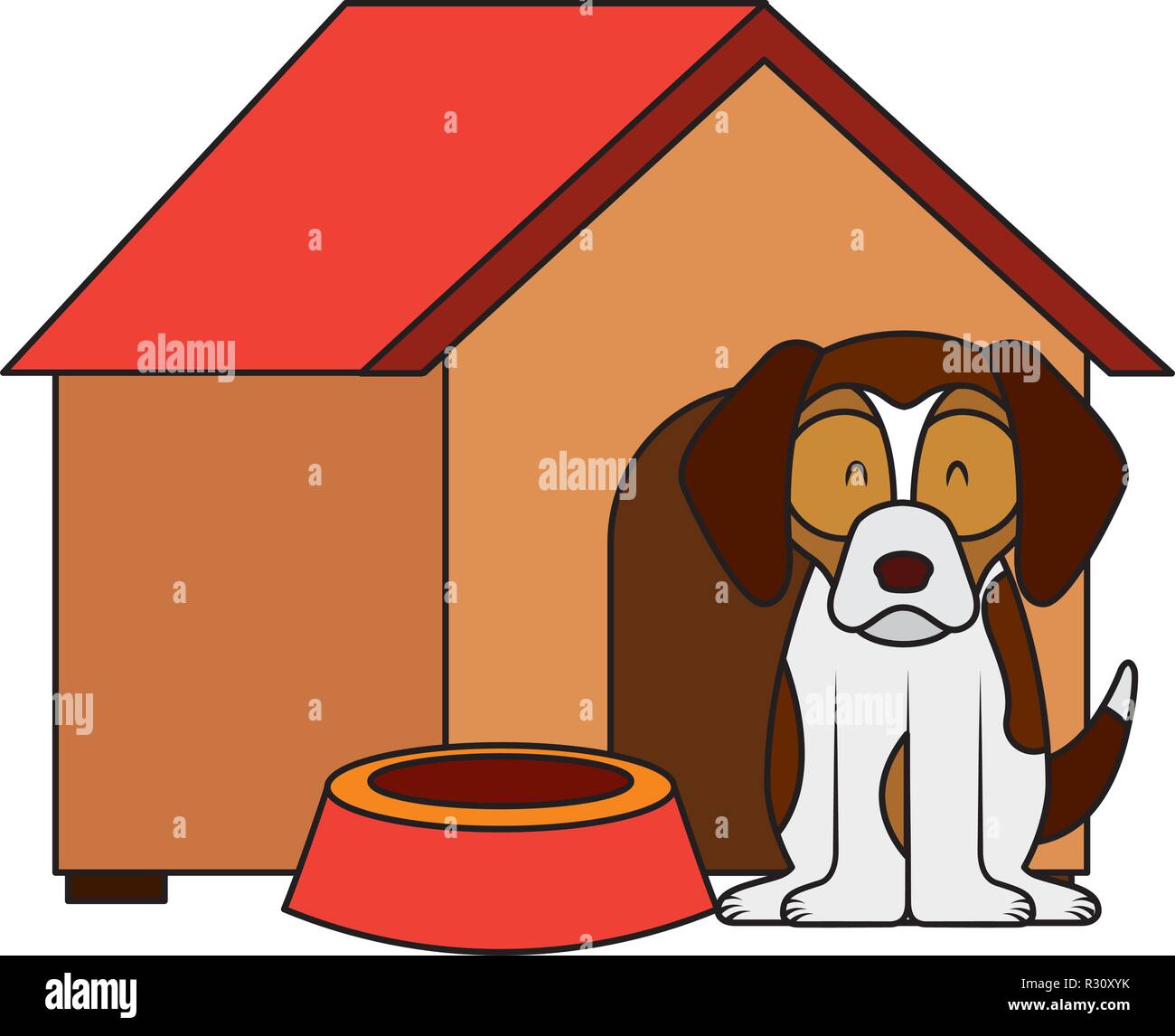 dog wooden house bowl food vector illustration Stock Vector Image & Art ...
