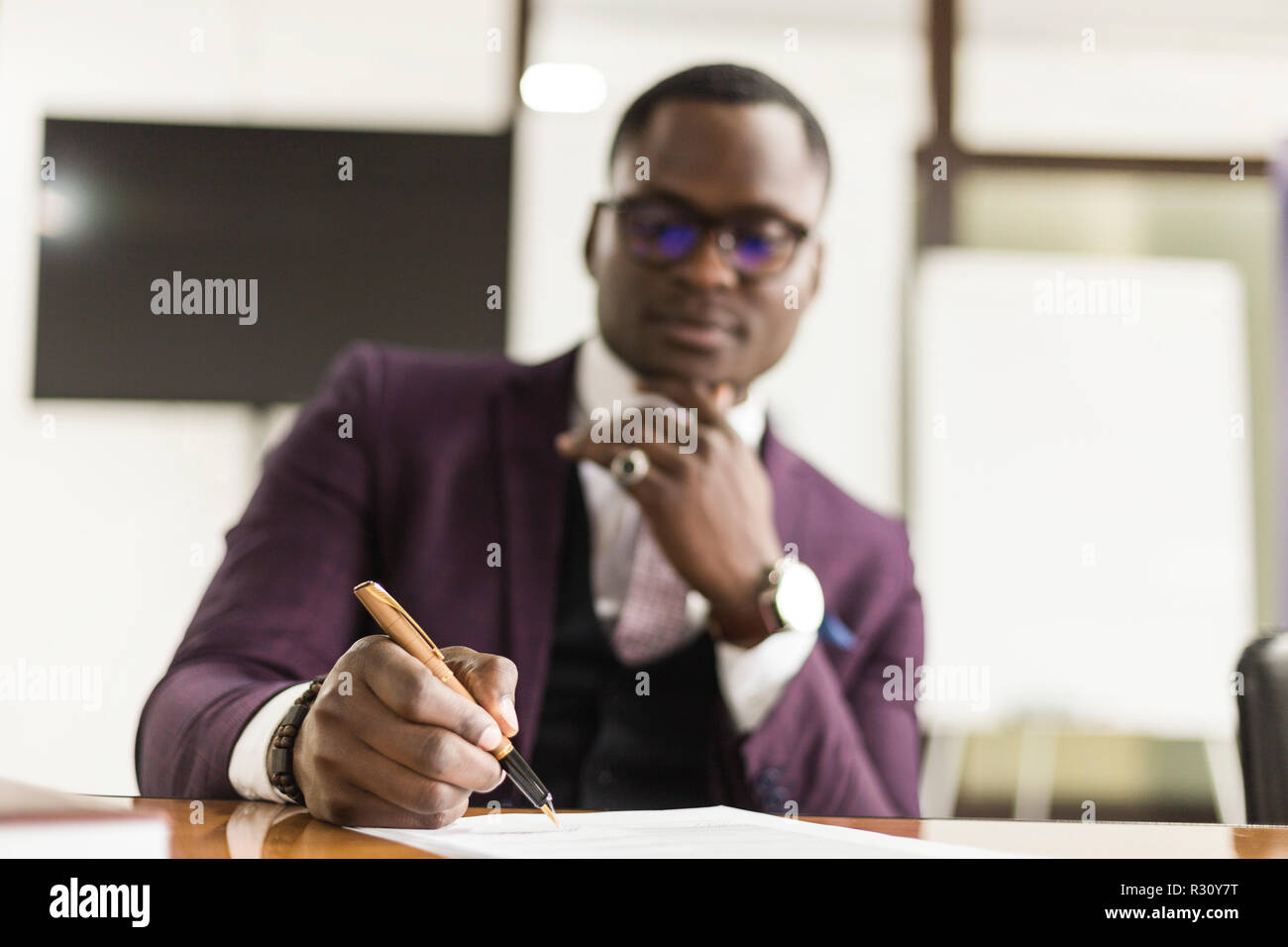 African american man signing contract, black man hand putting signature ...