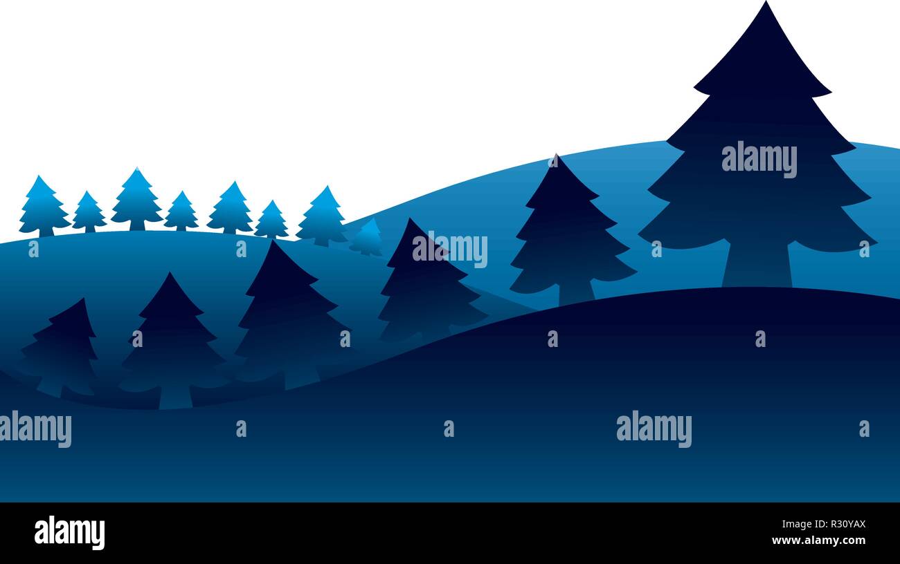winter landscape pine trees forest vector illustration Stock Vector ...