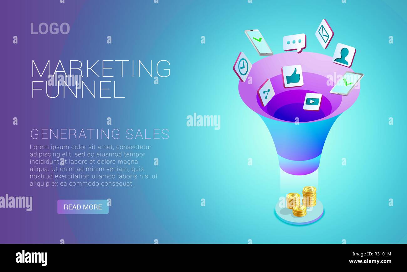 Landing page design with concept of marketing funnel Stock Vector Image ...
