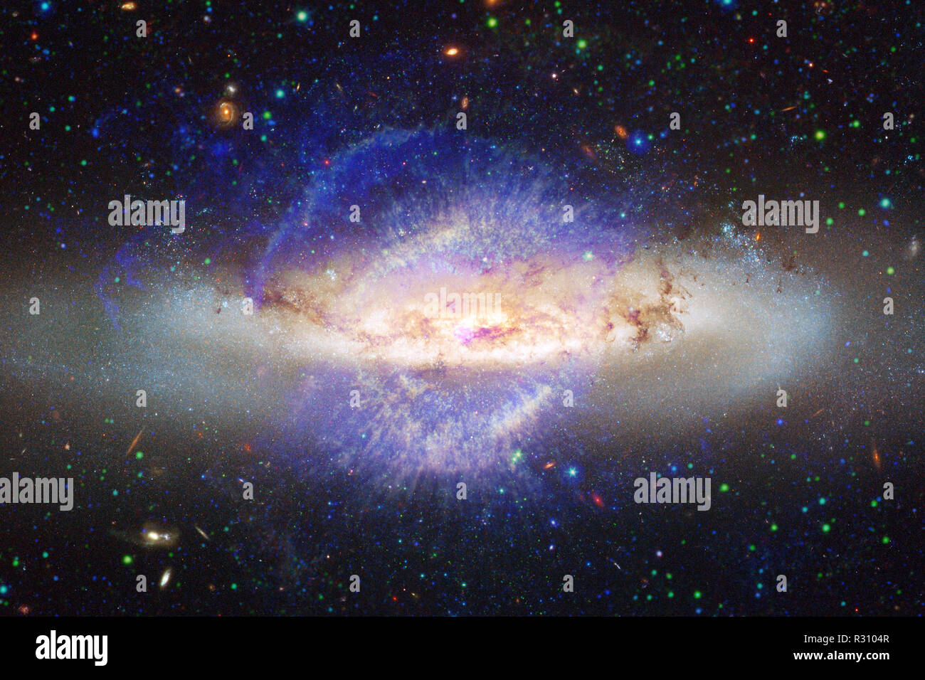 Universe scene with bright stars and galaxies in deep space showing the ...