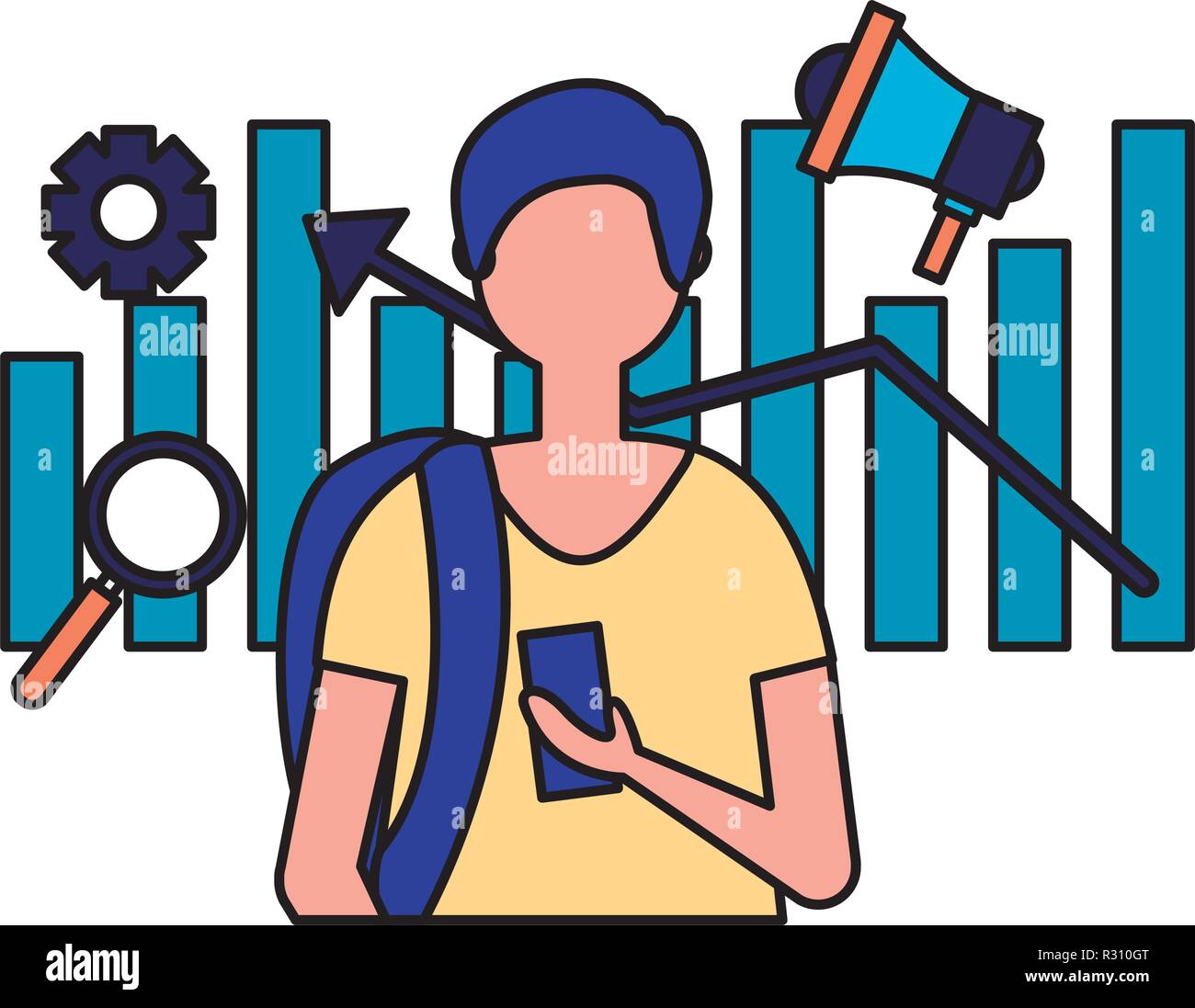 man using mobile chart report marketing vector illustration Stock ...