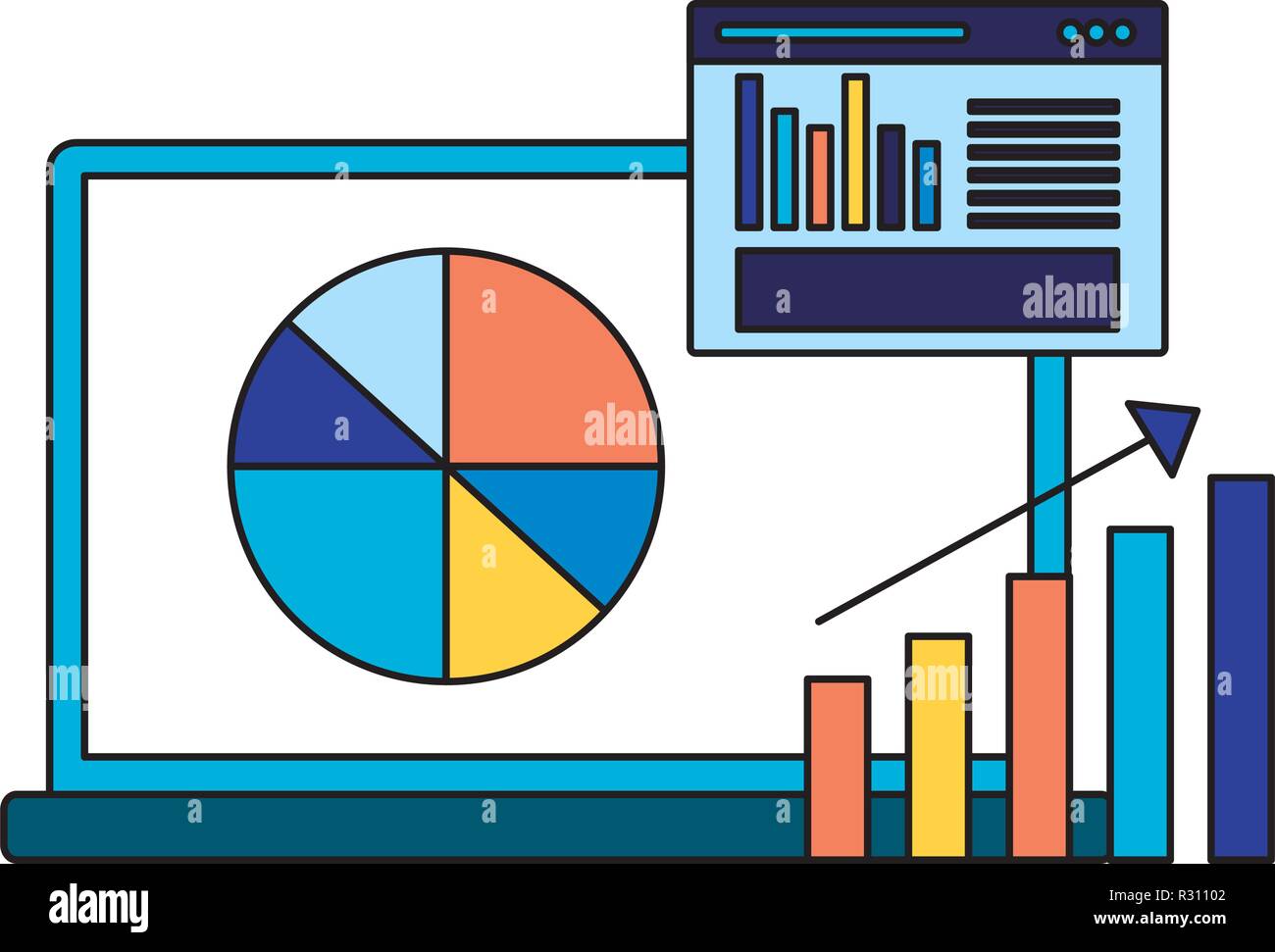 laptop chart statistics page search engine optimization vector ...