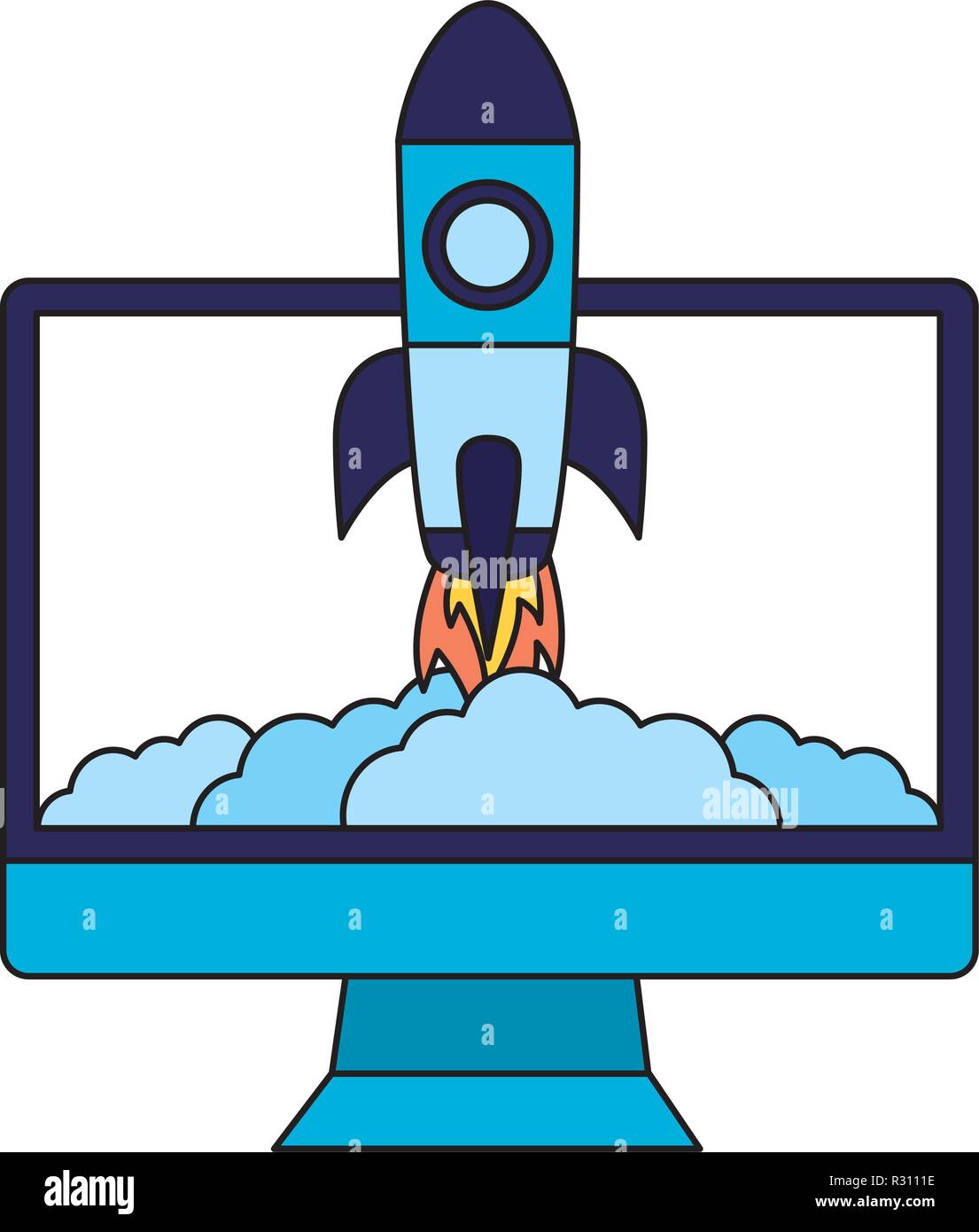 computer rocket search engine optimization vector illustration Stock ...
