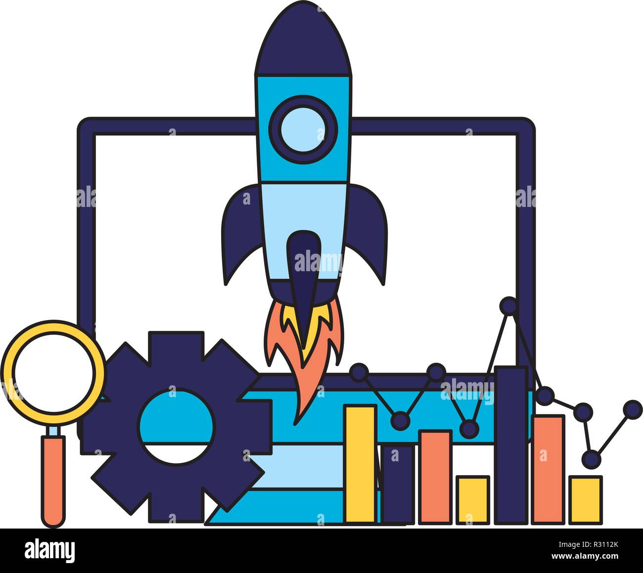 computer rocket analysis chart search engine optimization vector ...