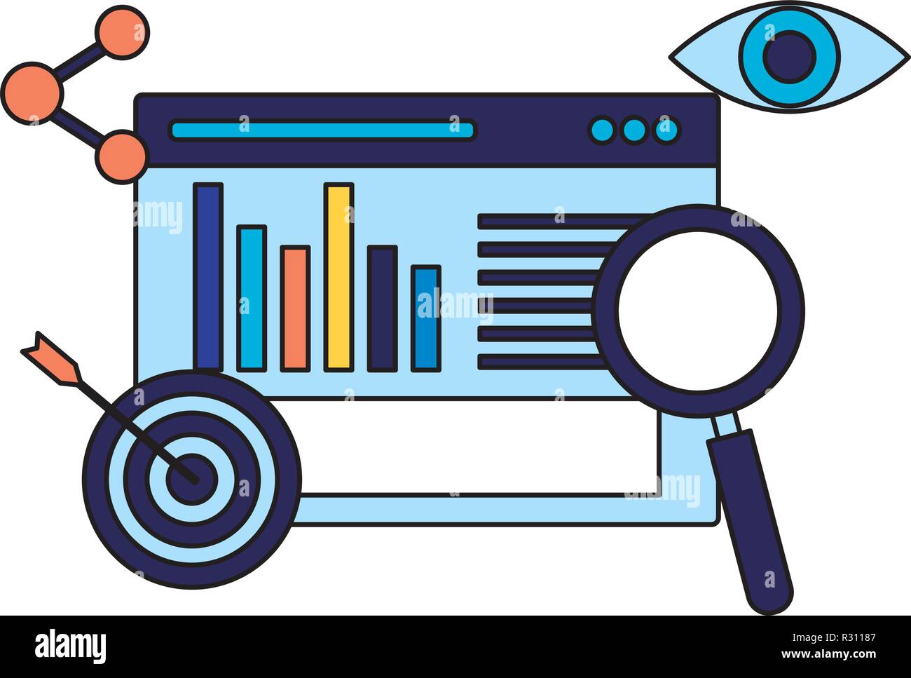 website target magnifying glass search engine optimization vector illustration Stock Vector ...