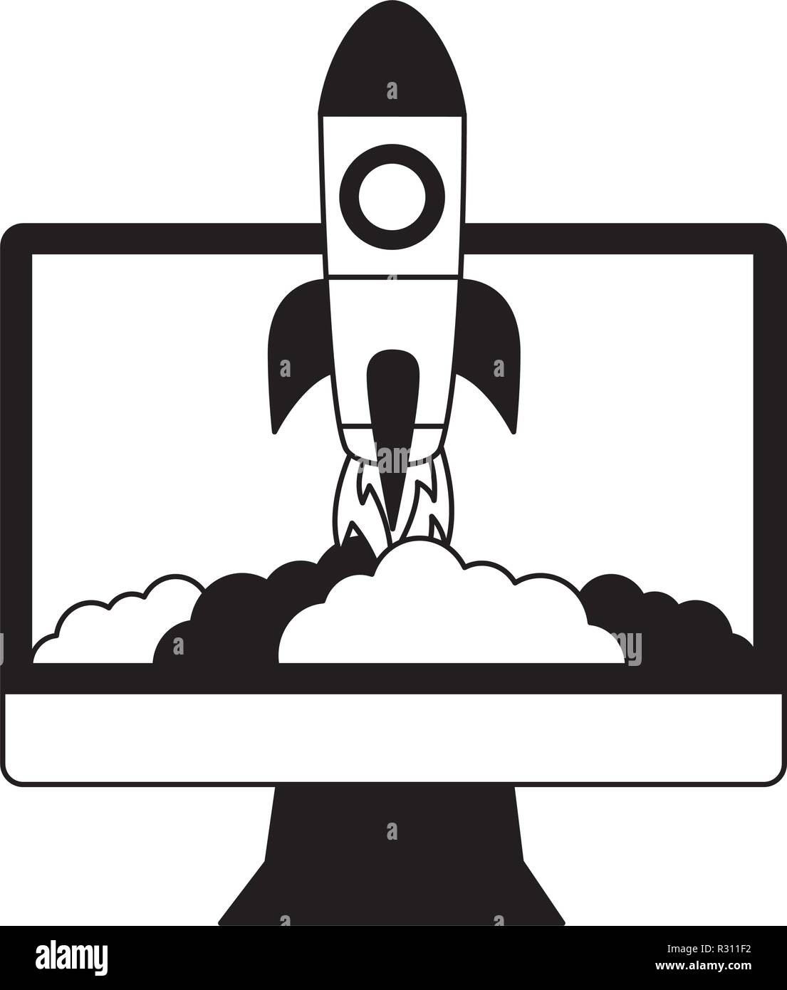 computer rocket search engine optimization vector illustration Stock ...