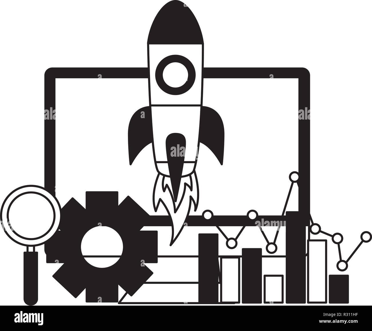 computer rocket analysis chart search engine optimization vector ...
