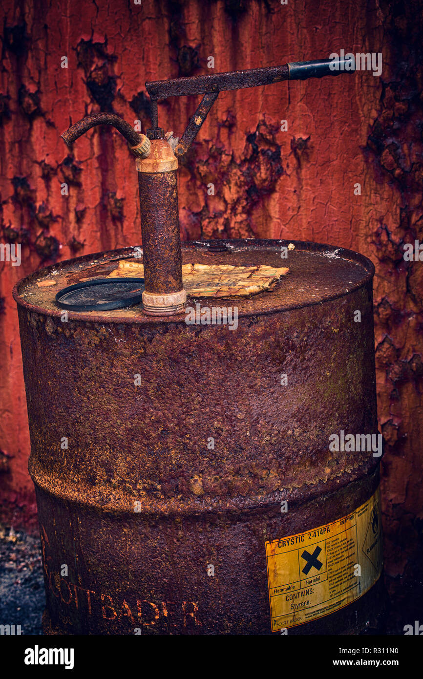 An old rusty barrel of toxic and corrosive substance Stock Photo - Alamy