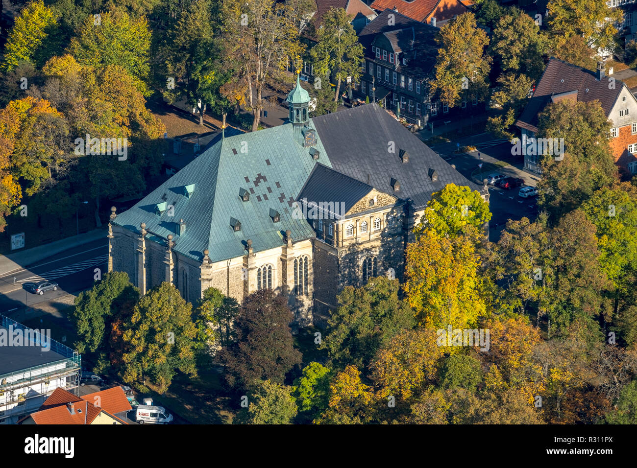 Aerial view, Saint Salvatoris Church, Goslarsche Straße, Clausthal ...