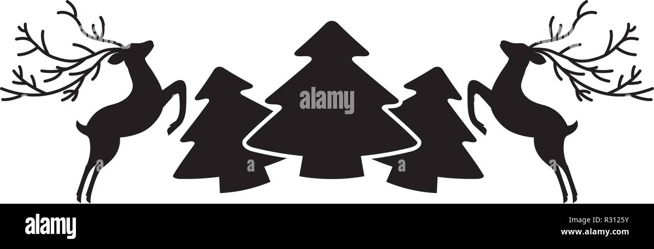 deers and trees merry christmas decoration vector illustration Stock ...