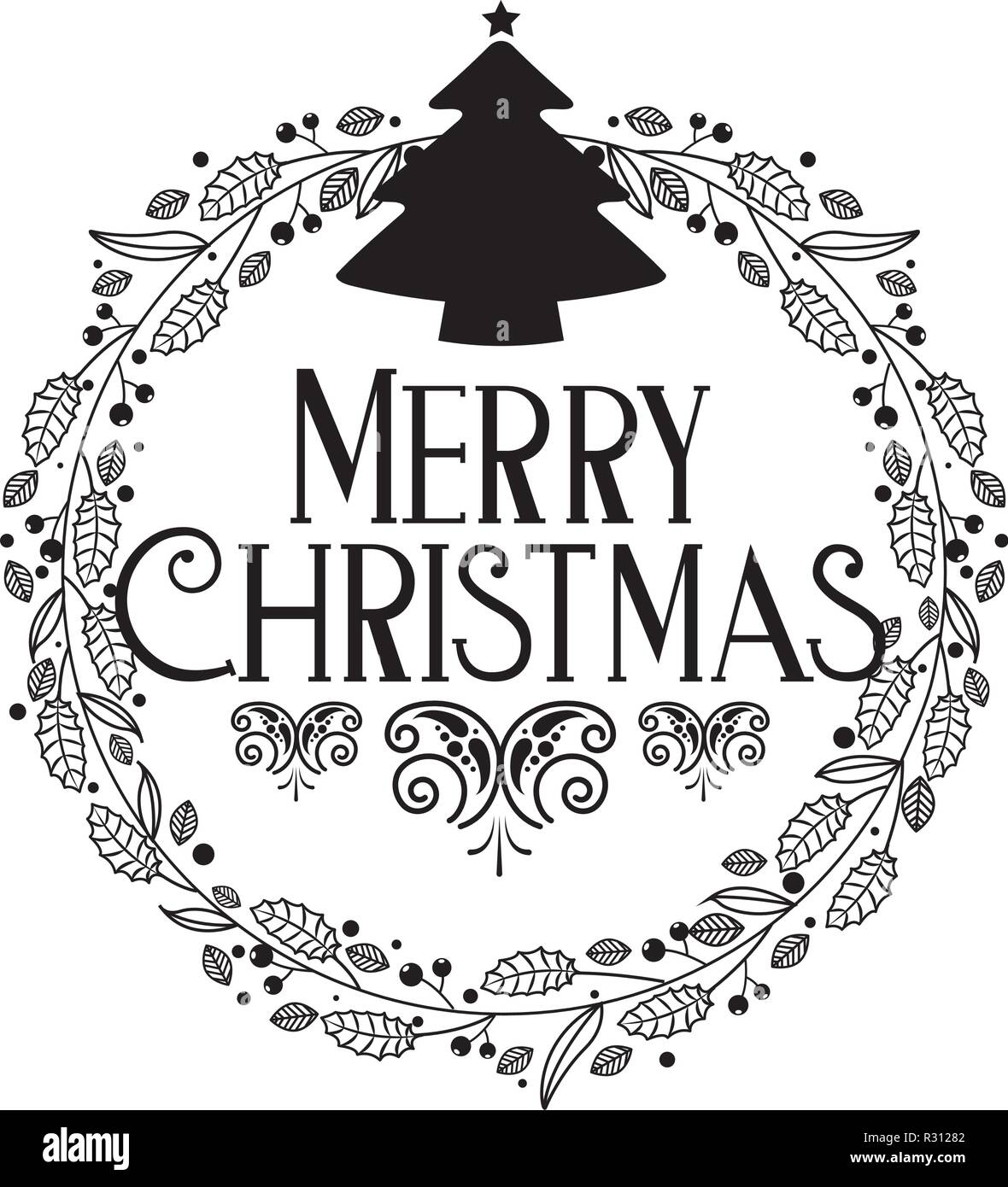 lettering merry christmas decoration celebration vector illustration ...