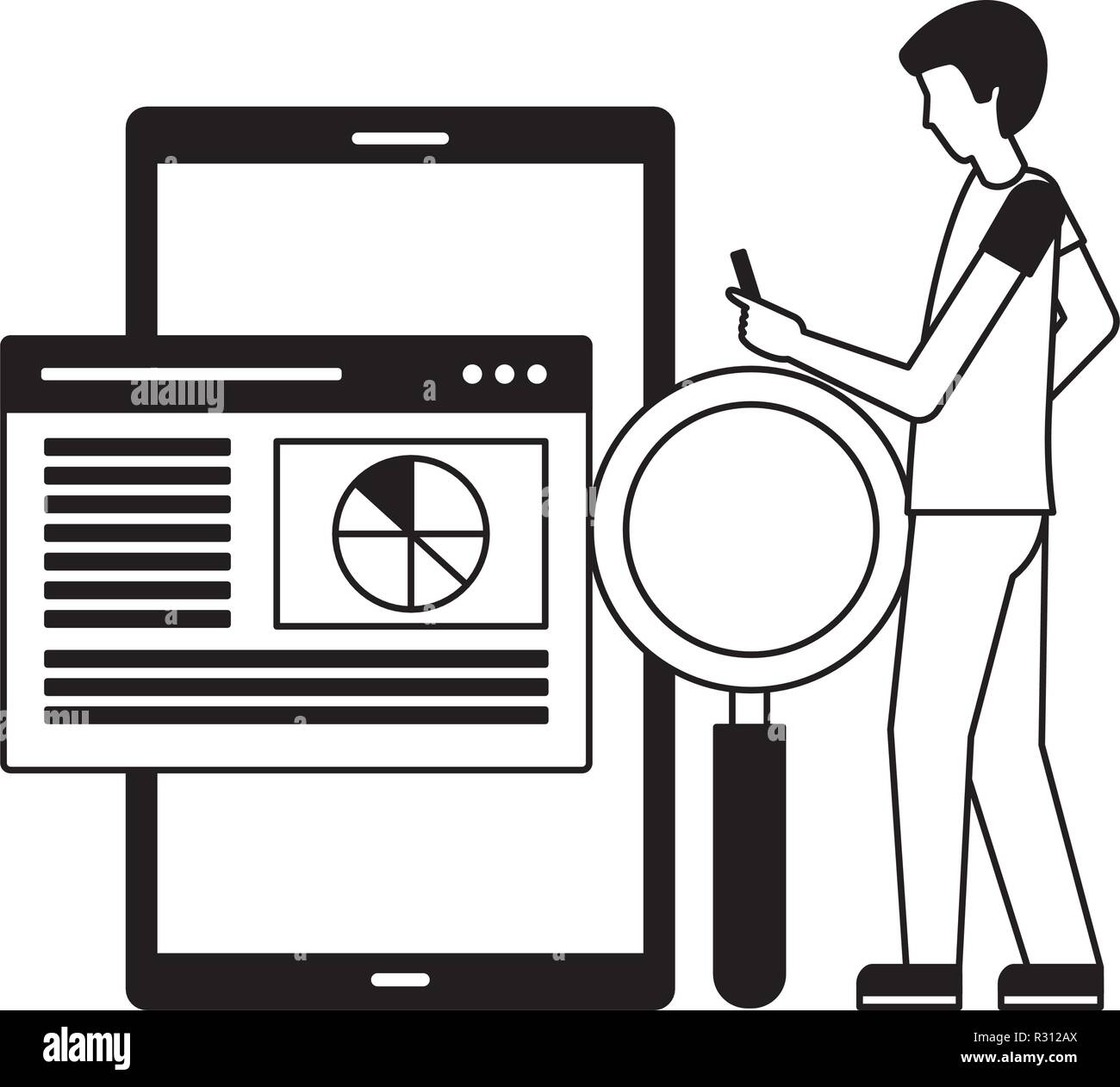 Man Using Mobile Analysis Seo Business Vector Illustration Stock Vector Image And Art Alamy