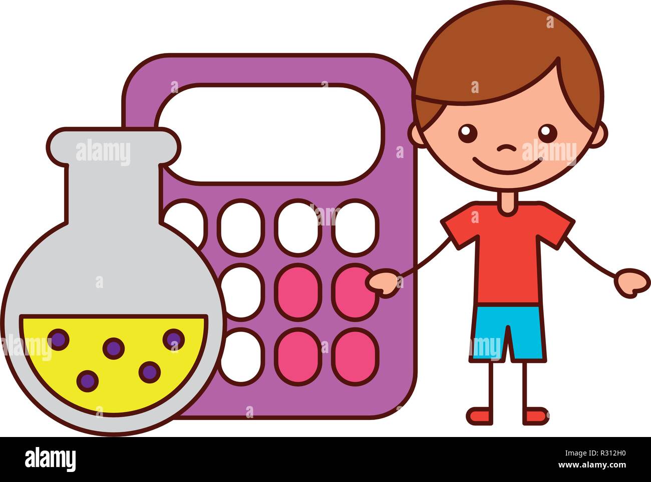 boy calculator and test tube school cartoon vector illustration Stock ...