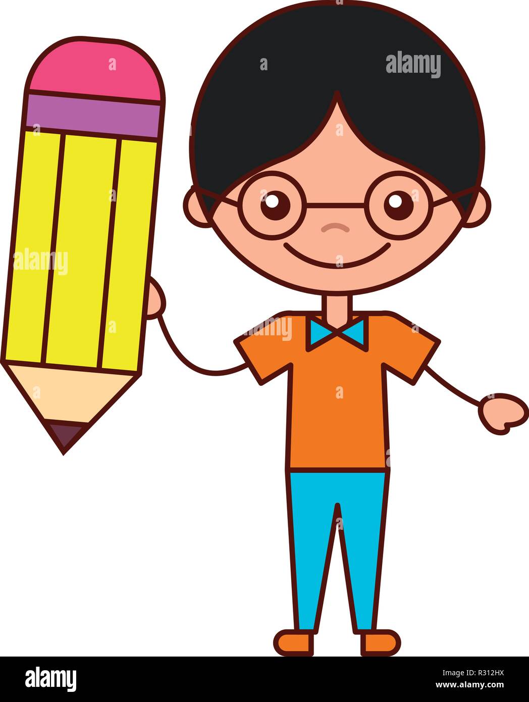 boy with pencil school cartoon vector illustration Stock Vector Image ...