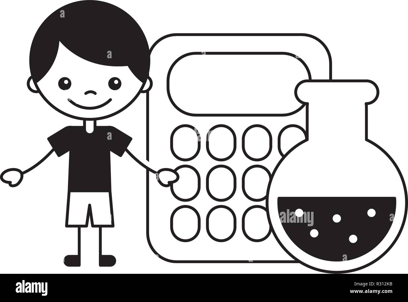 boy calculator and test tube school cartoon vector illustration Stock ...
