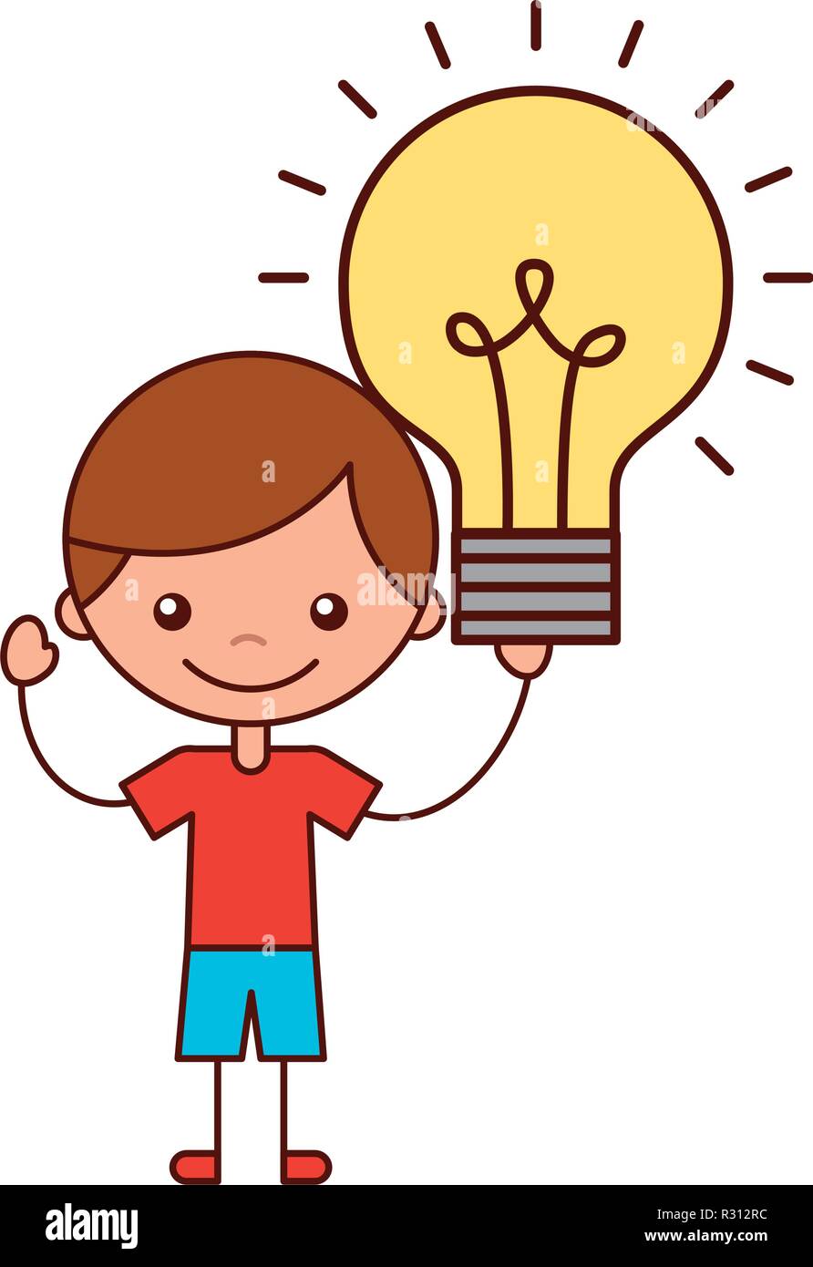boy holding light bulb idea vector illustration Stock Vector Image ...