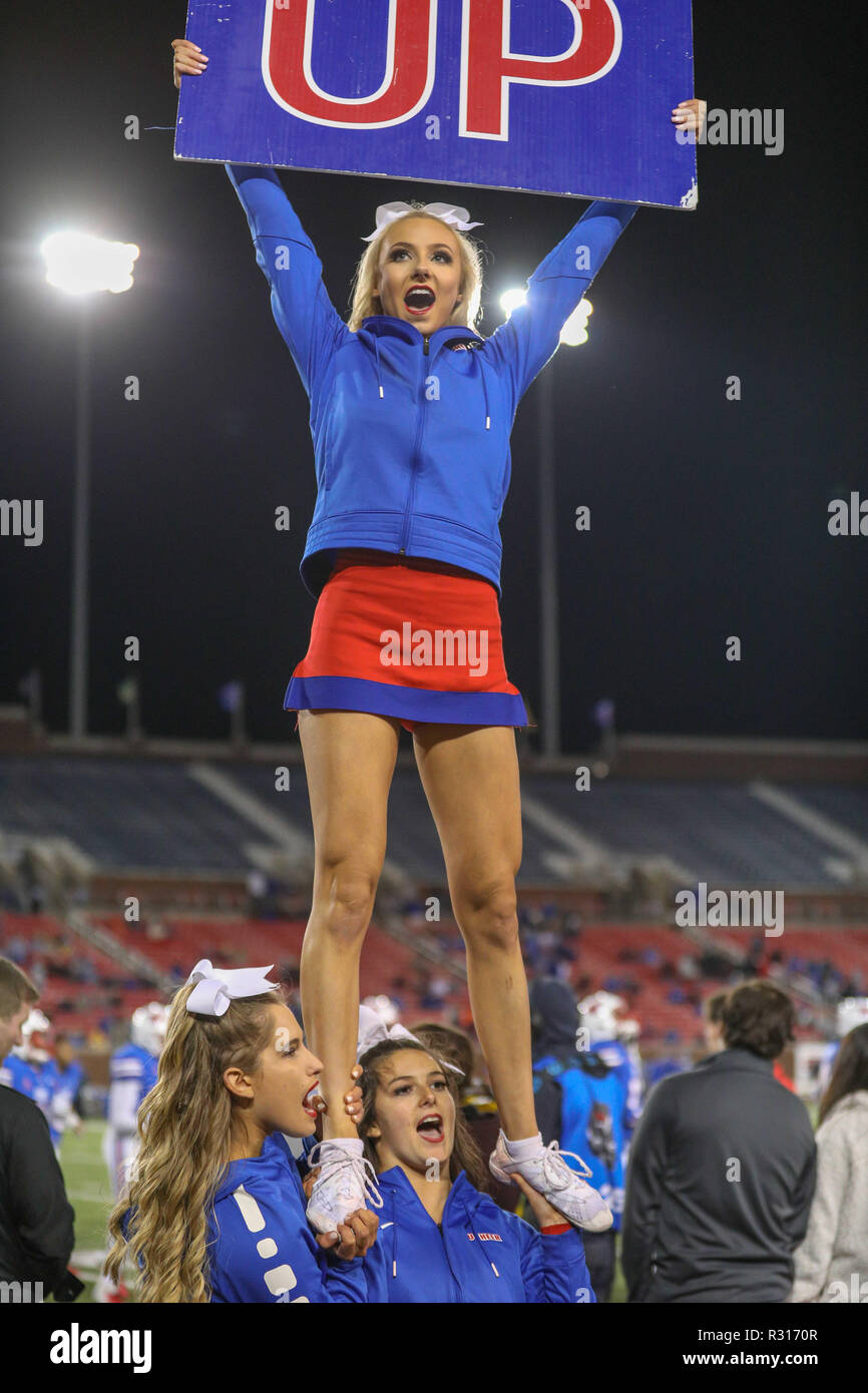 Dallas, Texas, USA. 16th Nov, 2018. A SMU cheerleader encourages the ...