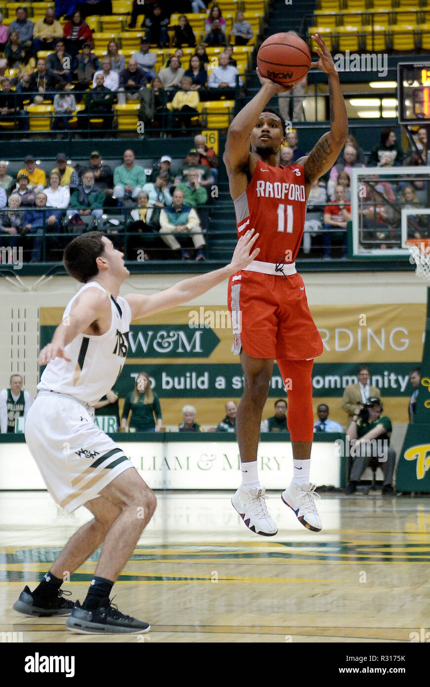Williamsburg, VA, USA. 20th Nov, 2018. 20181120 - Radford guard TRAVIS ...