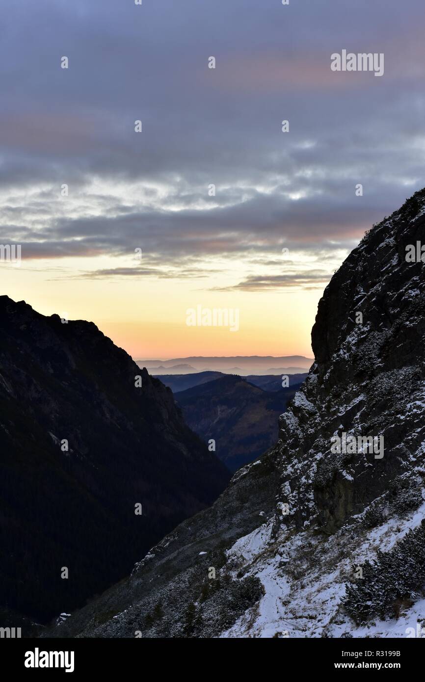 The mountain trail to the Valley of Five Polish Ponds. View of Roztoka ...