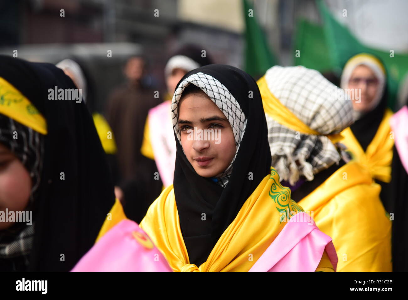 A Kashmiri Shia Muslim student seen looking on during a march rally ...