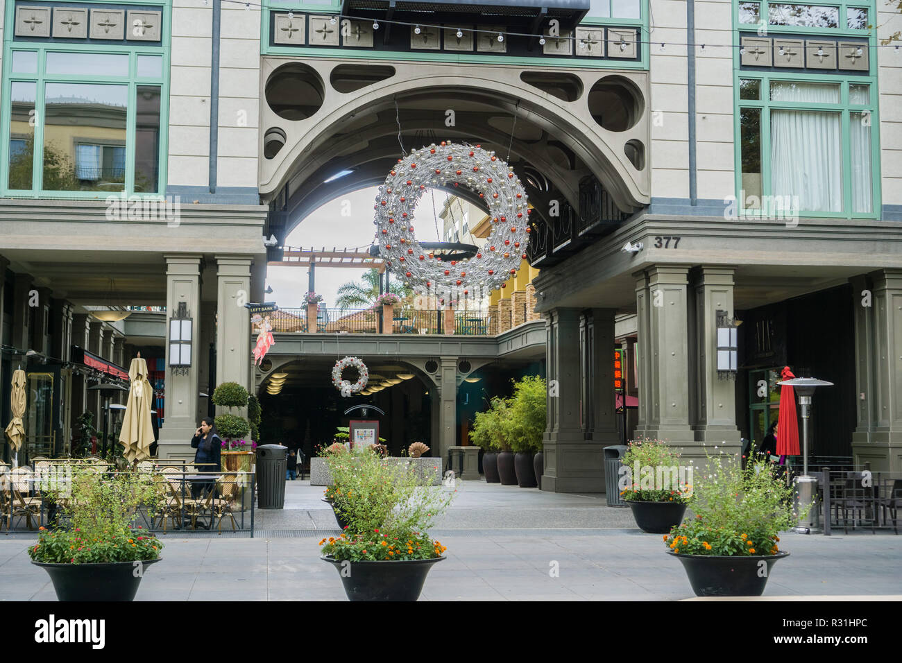 November 8, 2017 San Jose/CA/USA - Exploring Santana Row, a shopping ...