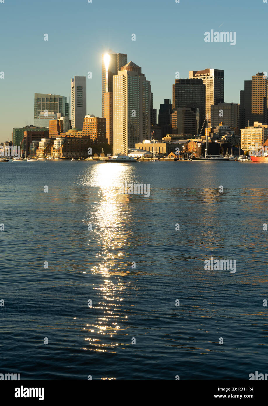 View Across Boston Harbor to the Boat Traffic fronting the Downtown ...