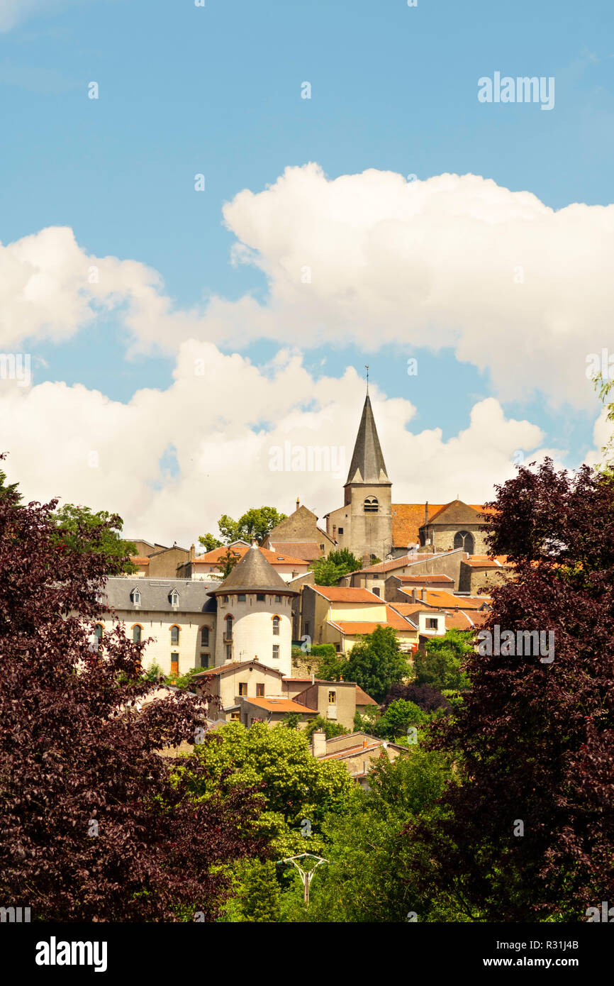 Liverdun townscape with church tower and Château Corbin, Meurthe-et ...