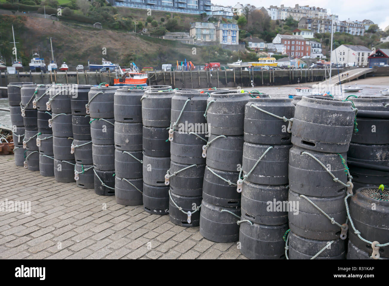 Black whelk pots in Ilfracombe Devon, UK Stock Photo - Alamy