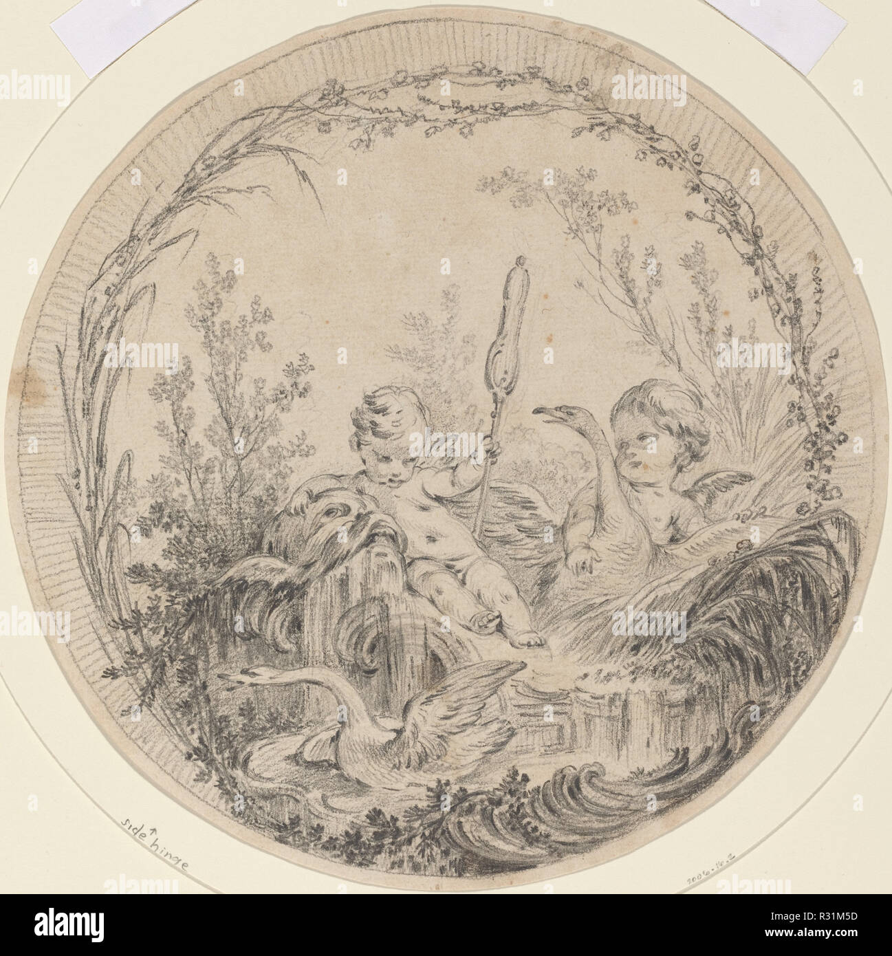 Two Putti Playing with Swans. Dimensions: overall (round): 25 cm (9 13/ ...