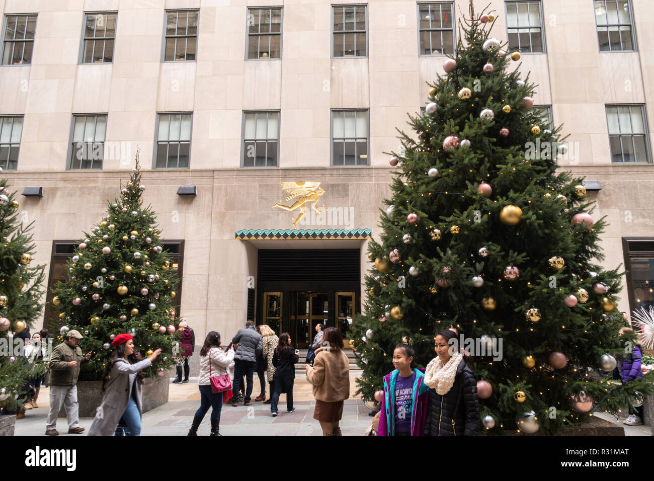 Holiday decorations, Rockefeller Center, NYC, USA Stock Photo - Alamy