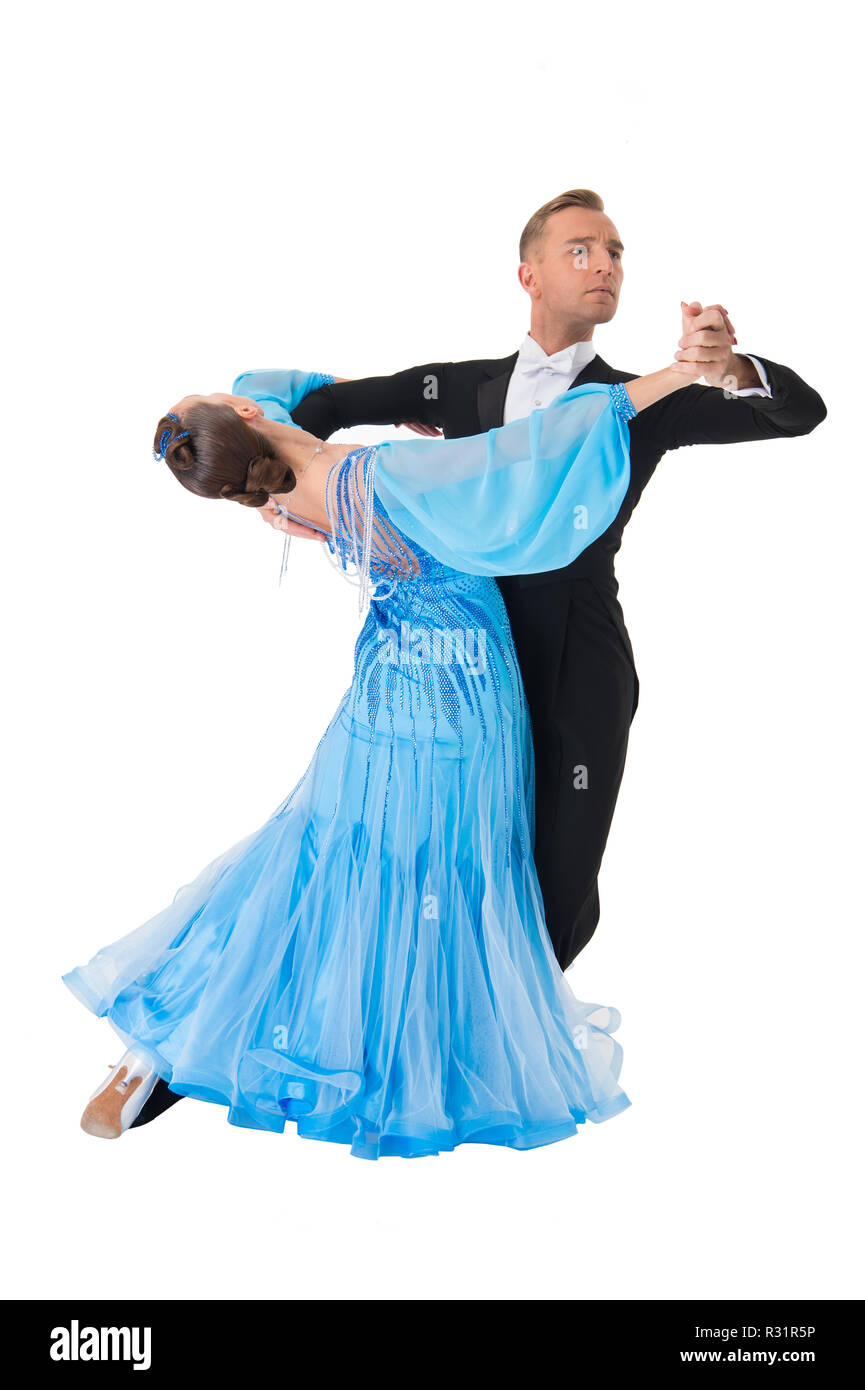 ballroom dance couple in a dance pose isolated on white background ...