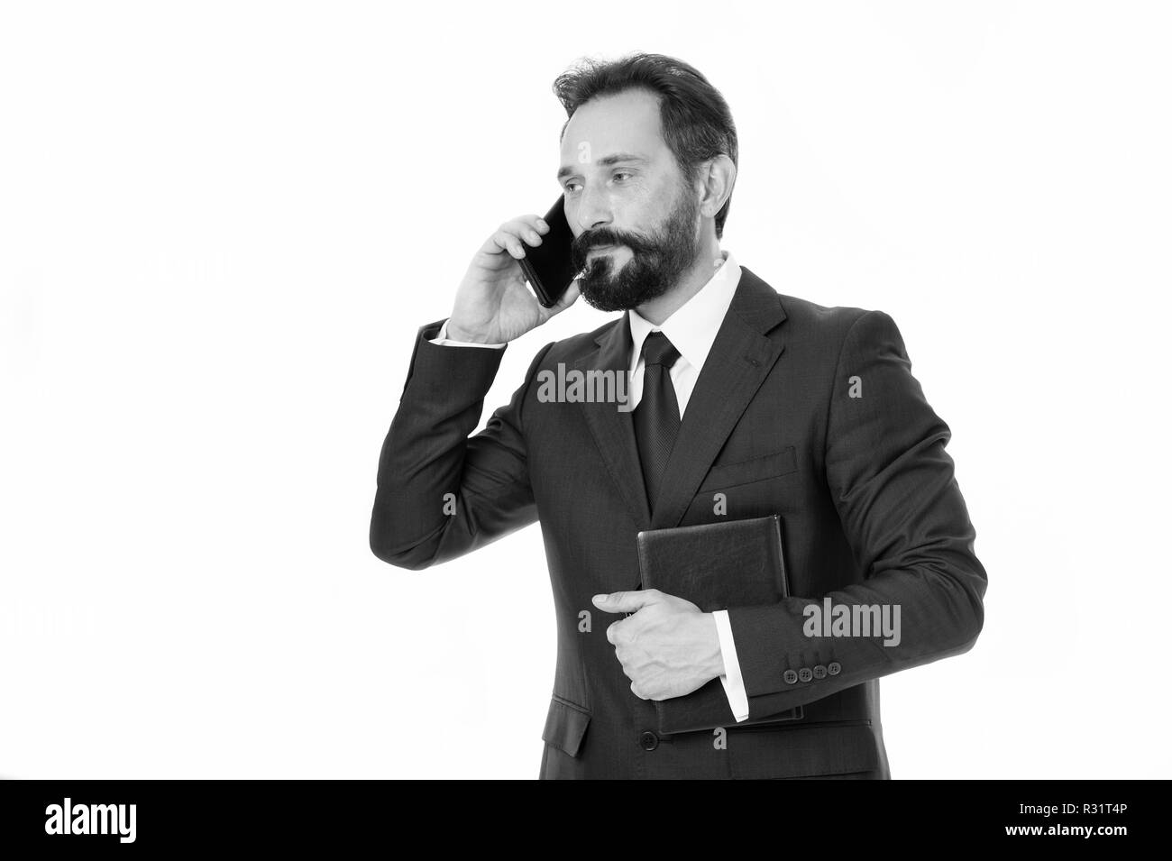 How can i help you. Businessman calling client hold notepad. Man ...