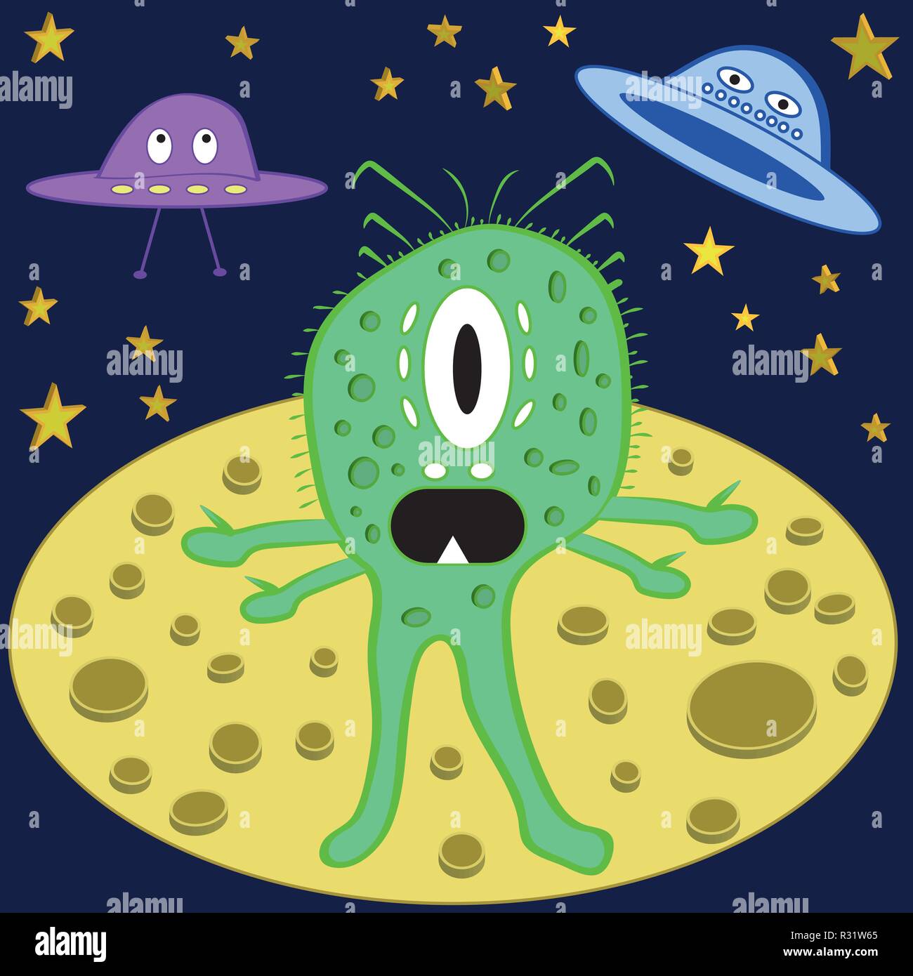 Cartoon illustration funny alien spaceship hi-res stock photography and ...