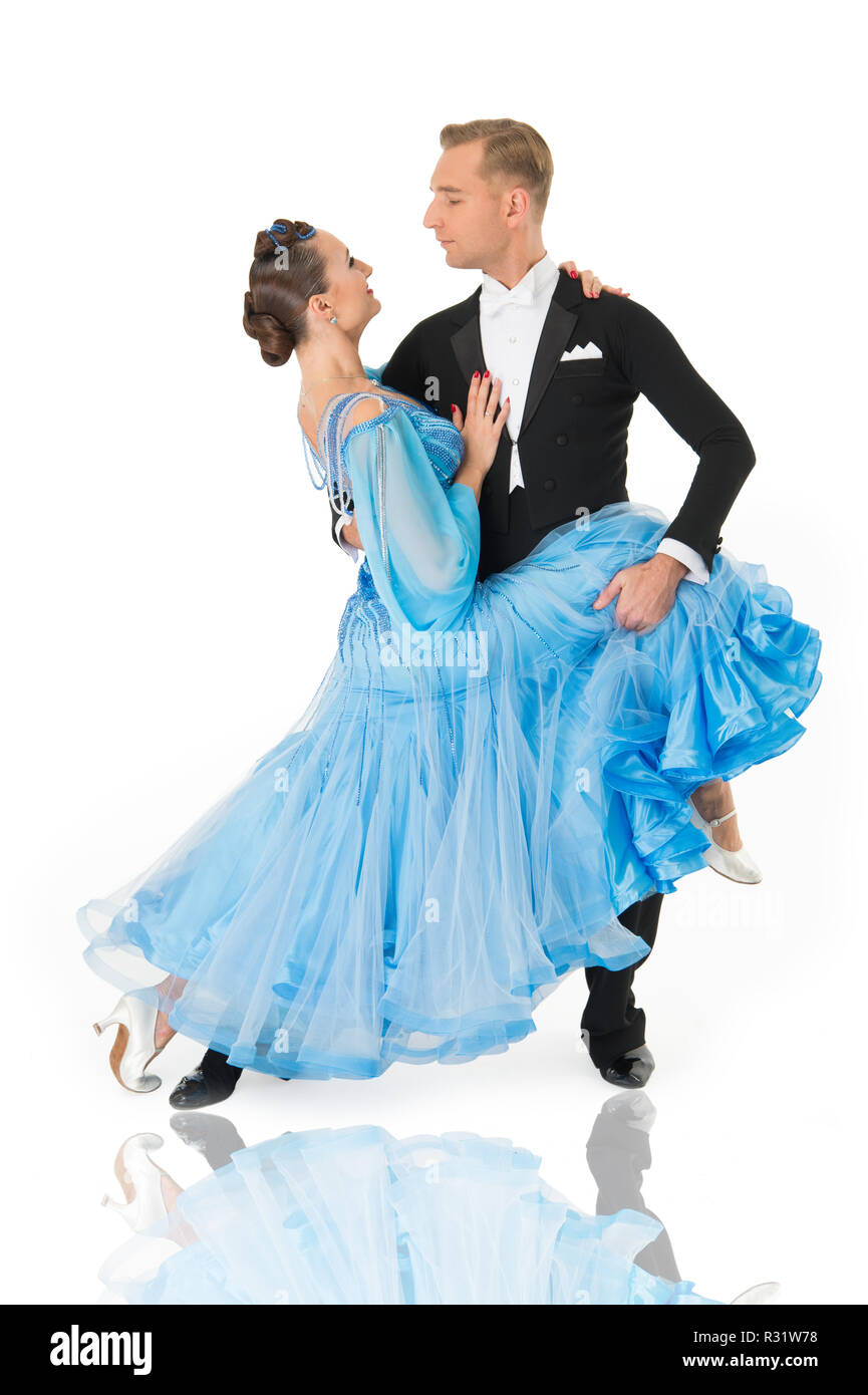 ballroom dance couple in a dance pose isolated on white background ...