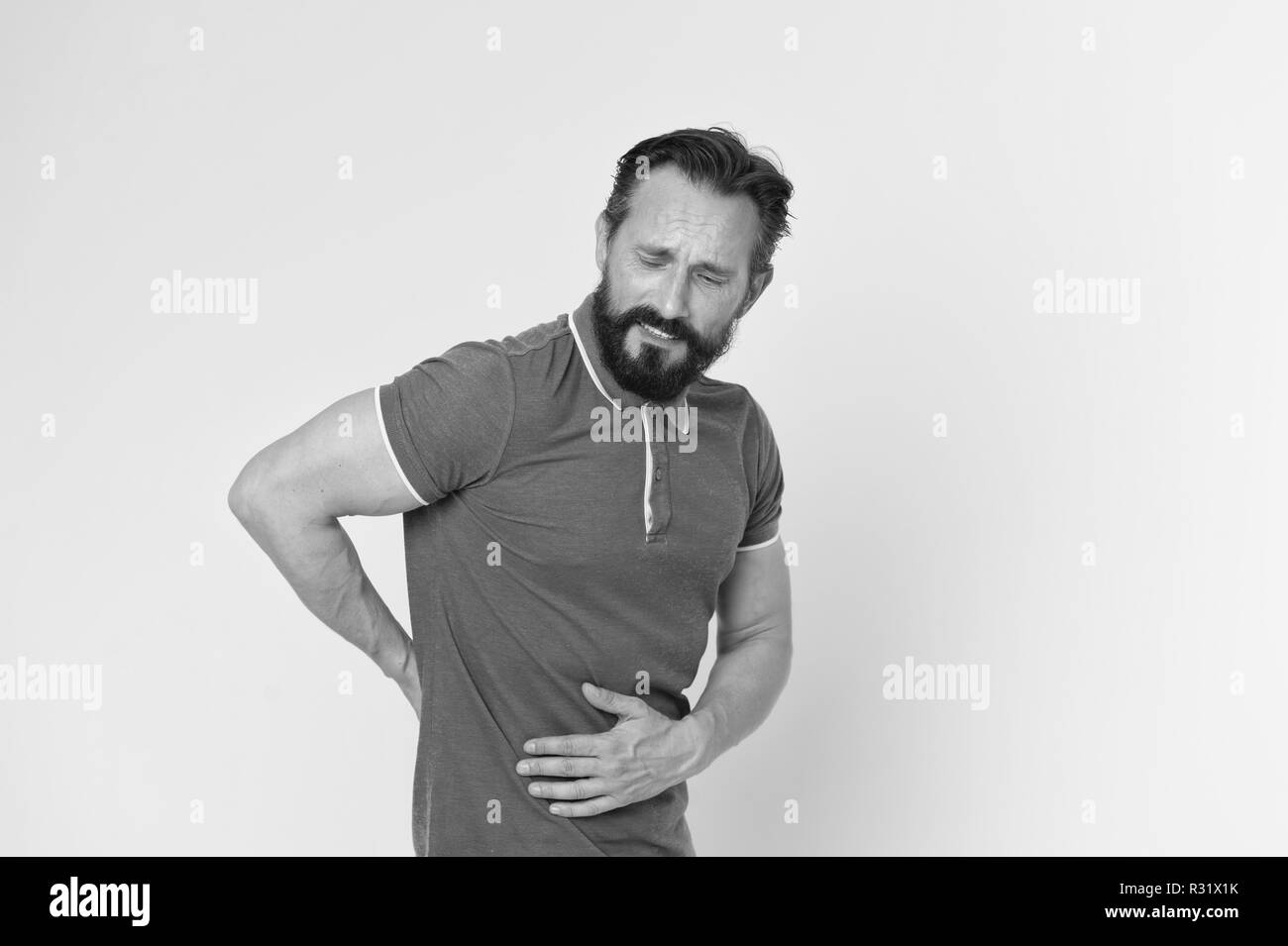 Sports injury. Man mature sportsman painful face got injured. Problems ...