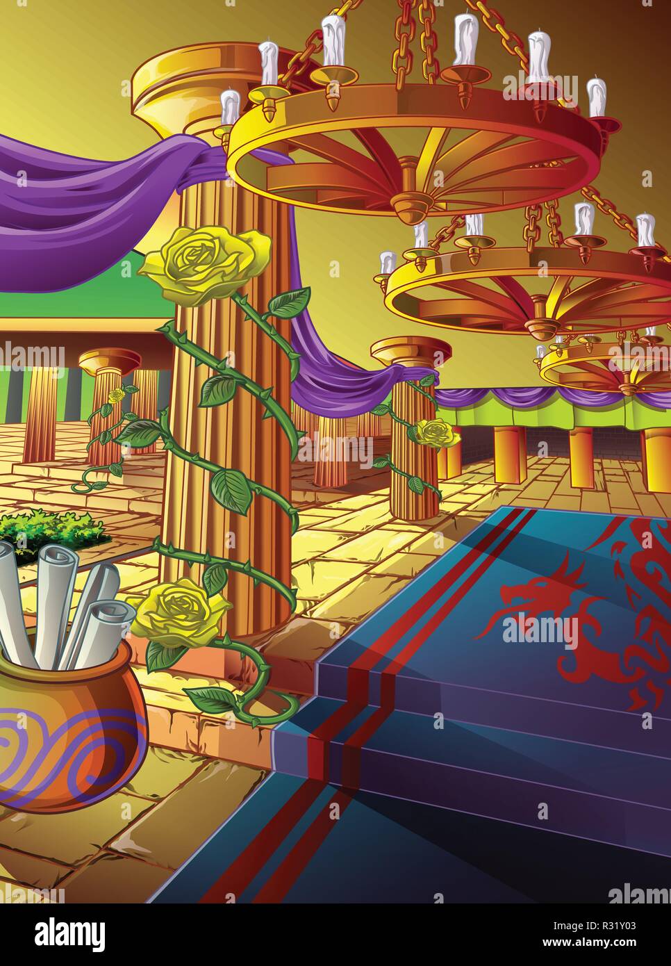 Vector artwork of a hall in a castle in cartoon style Stock Vector ...