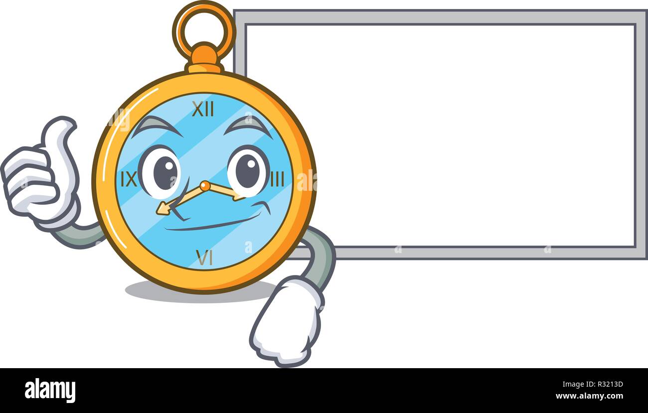 Thumbs up with board Pocket vintage watch on a cartoon Stock Vector ...
