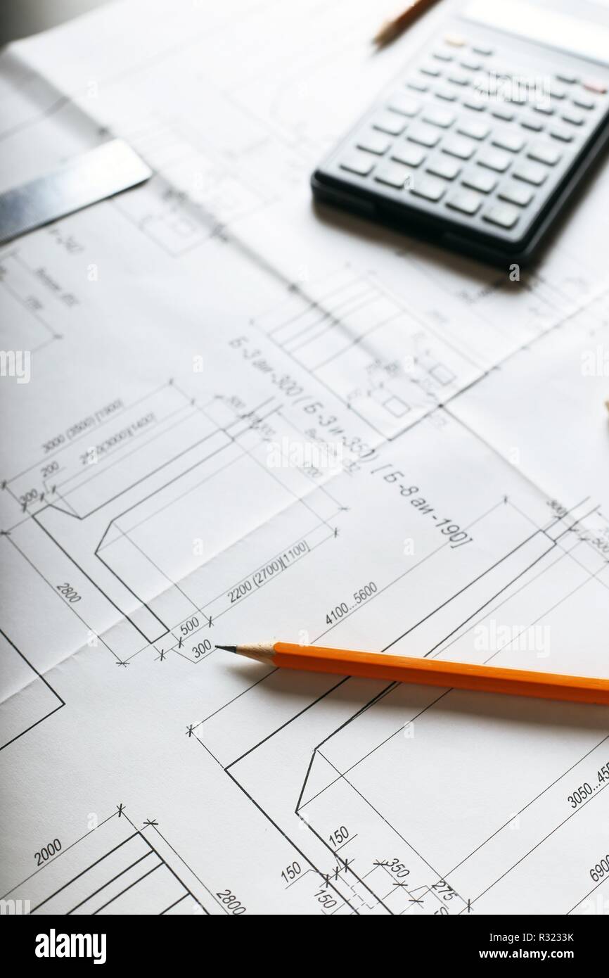 plan - engineering drawing on the table Stock Photo - Alamy