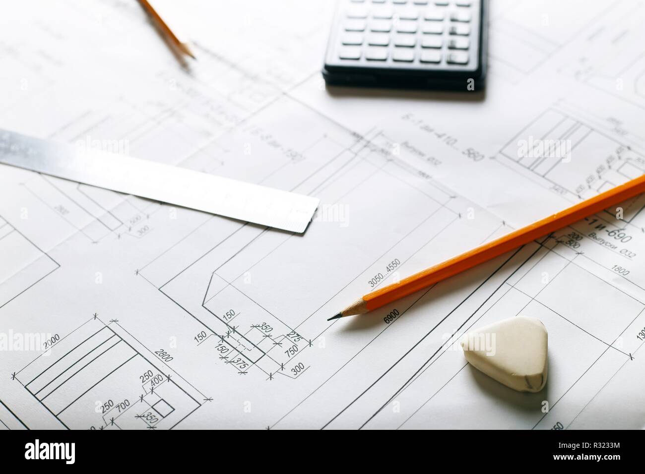 plan - engineering drawing on the table Stock Photo - Alamy