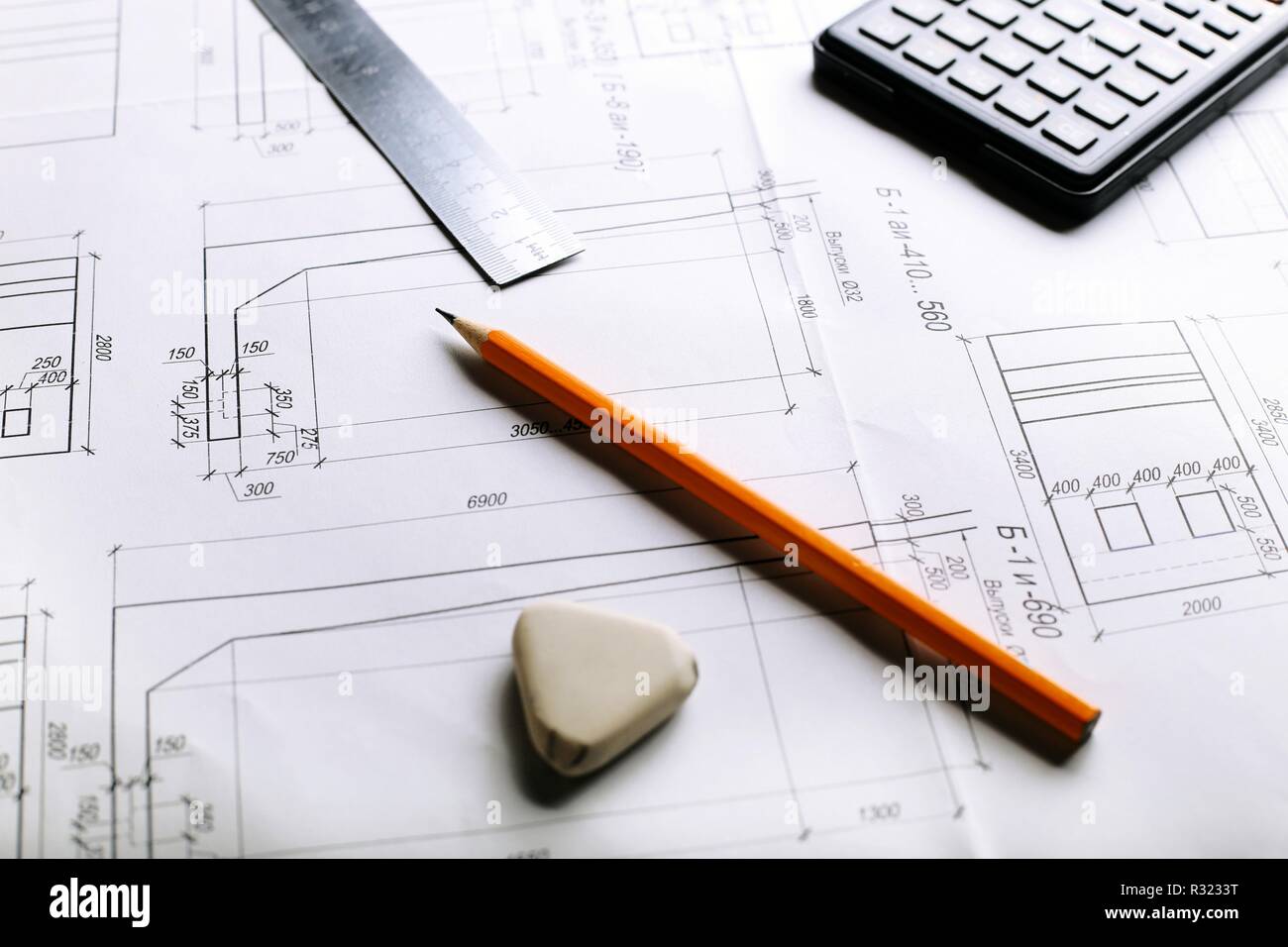 plan - engineering drawing on the table Stock Photo - Alamy