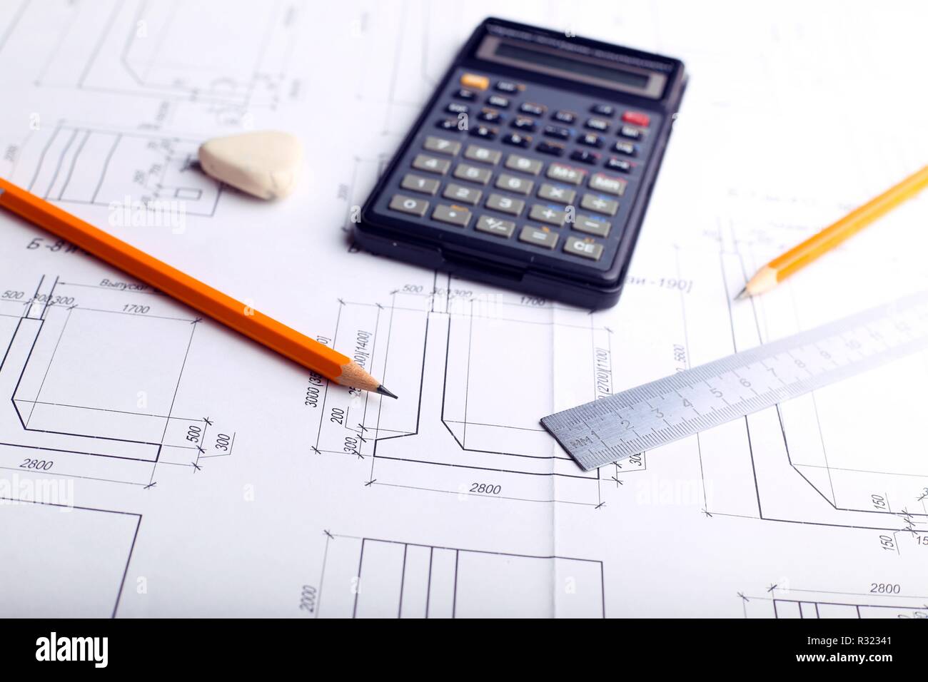 plan - engineering drawing on the table Stock Photo - Alamy