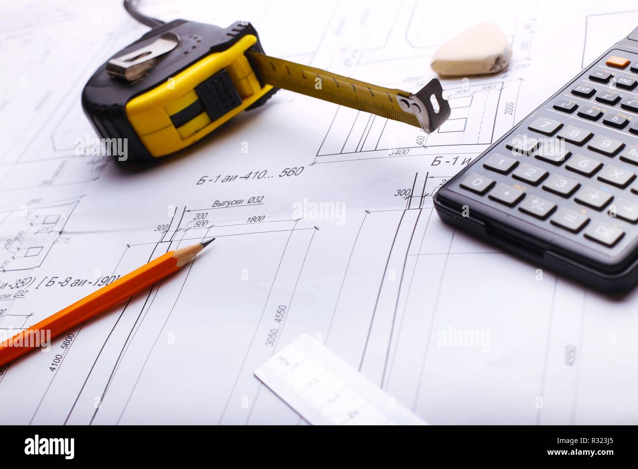 plan - engineering drawing on the table Stock Photo - Alamy