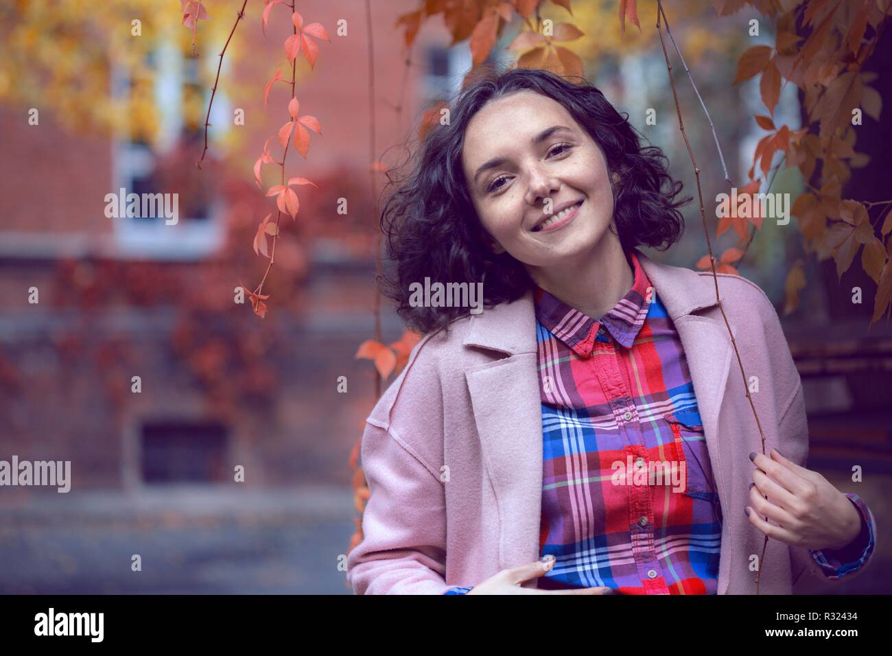 portrait of a beautiful happy smiling girl at the outdoor Stock Photo ...