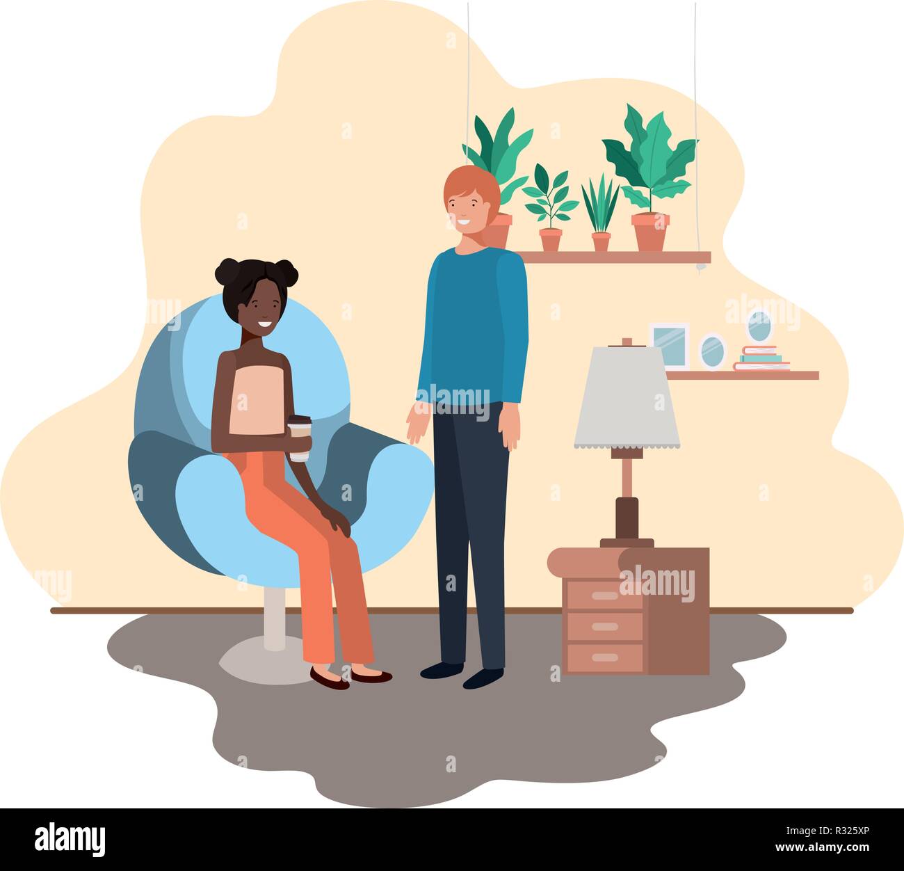 couple in sofa drinking coffee avatar character Stock Vector Image ...