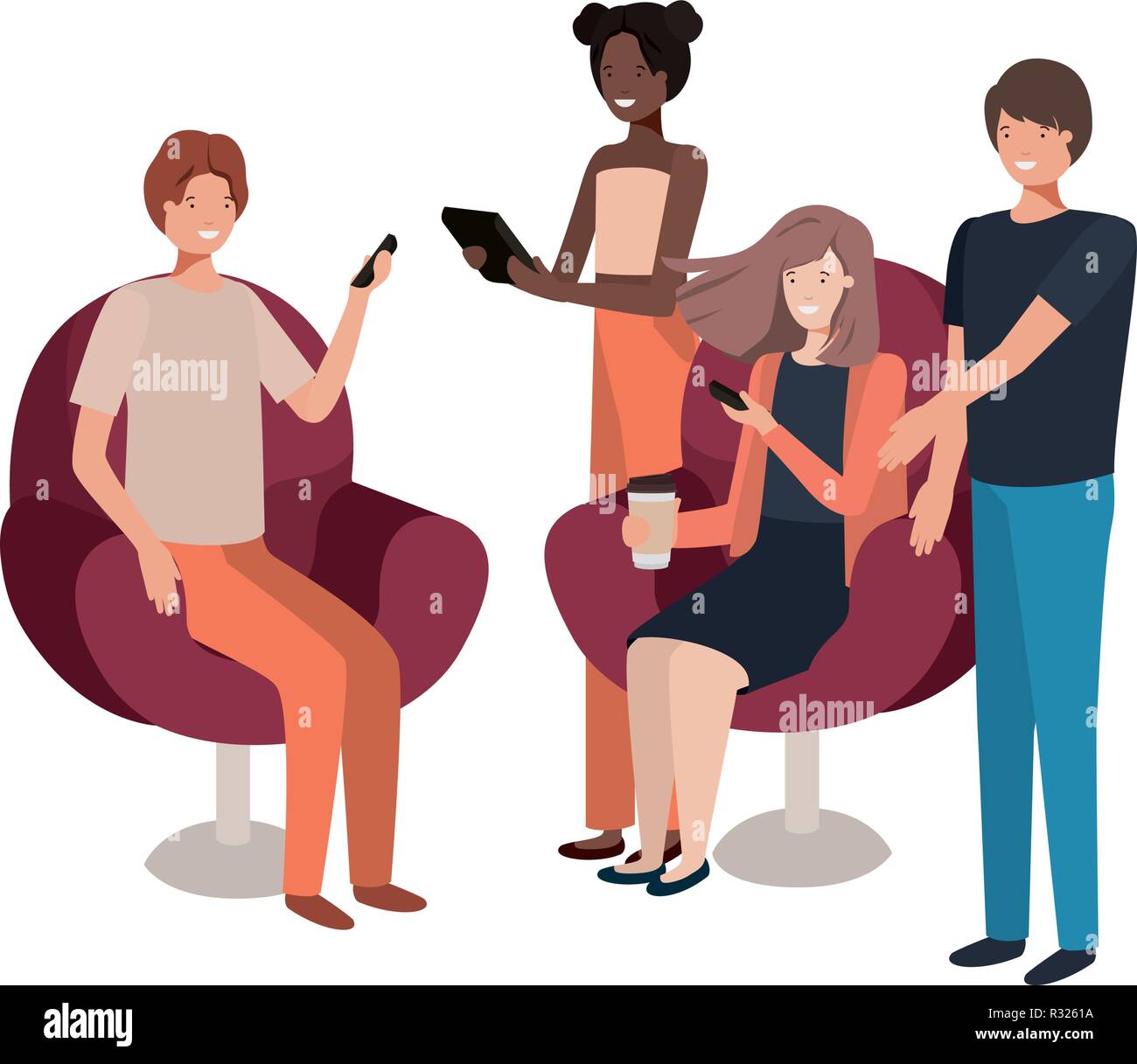 Young people modern devices Stock Vector Images - Alamy