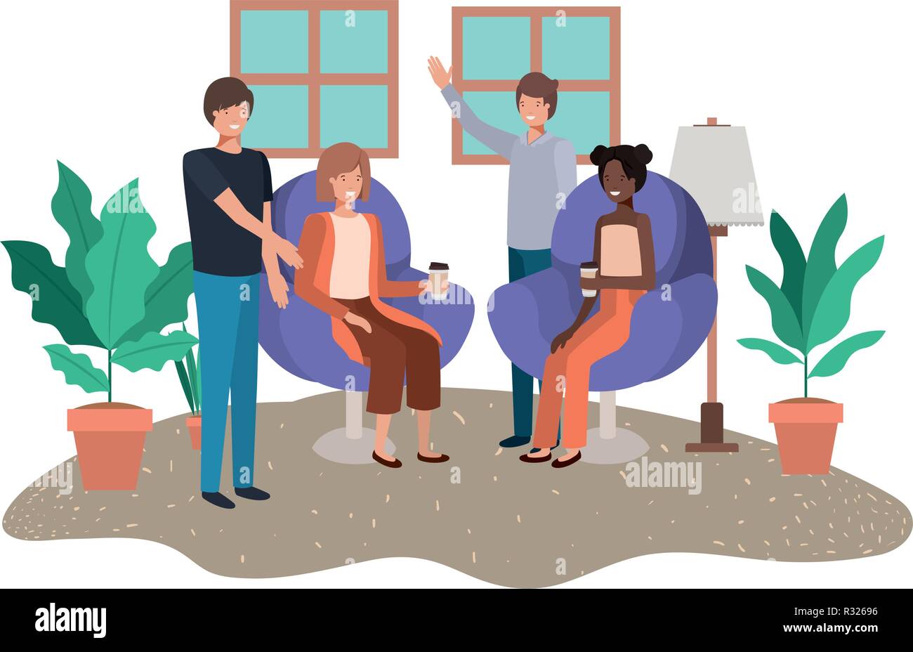 Group of friends drinking coffee Stock Vector Images - Alamy