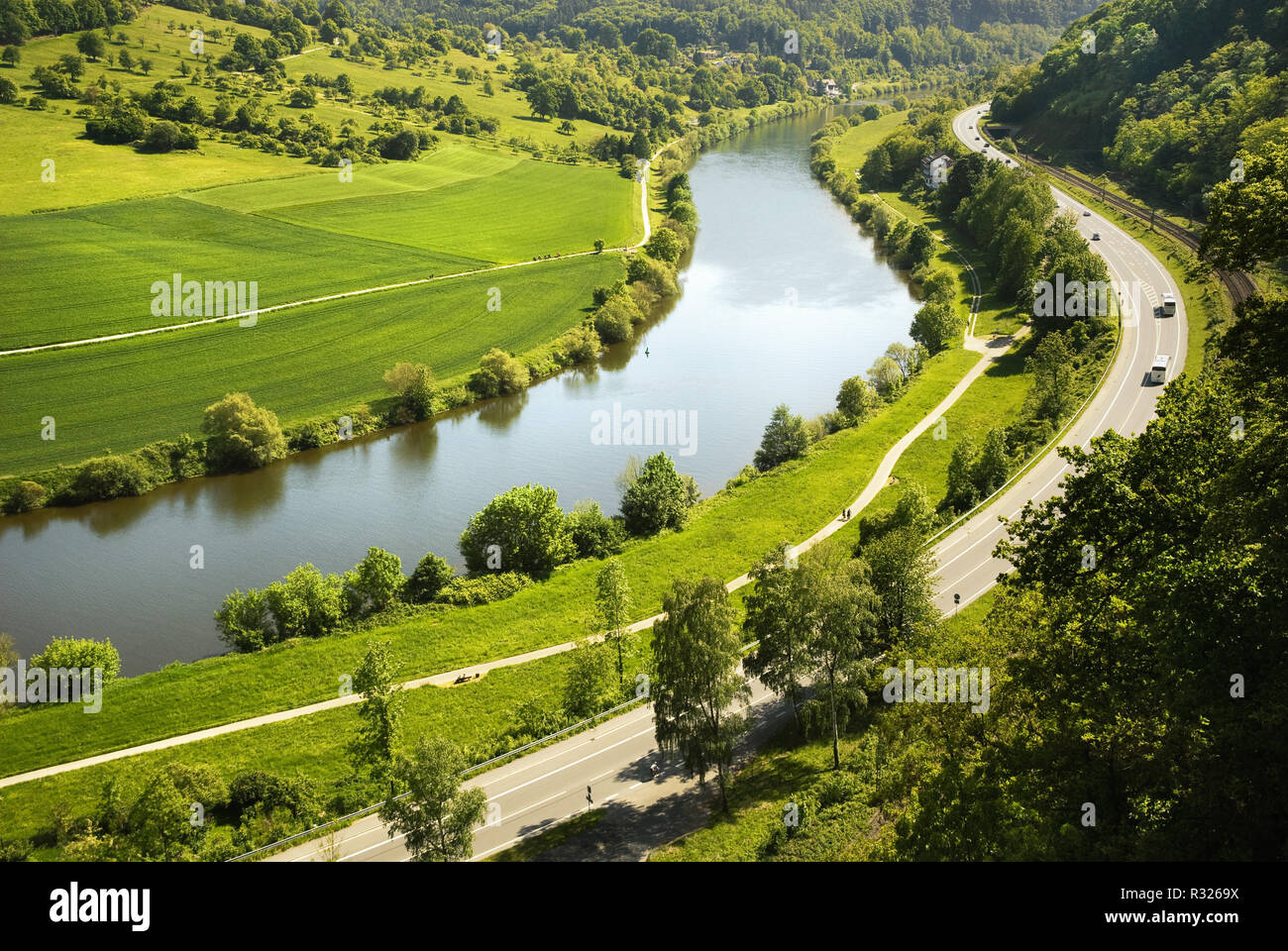 german landscape with fields,river and road Stock Photo - Alamy
