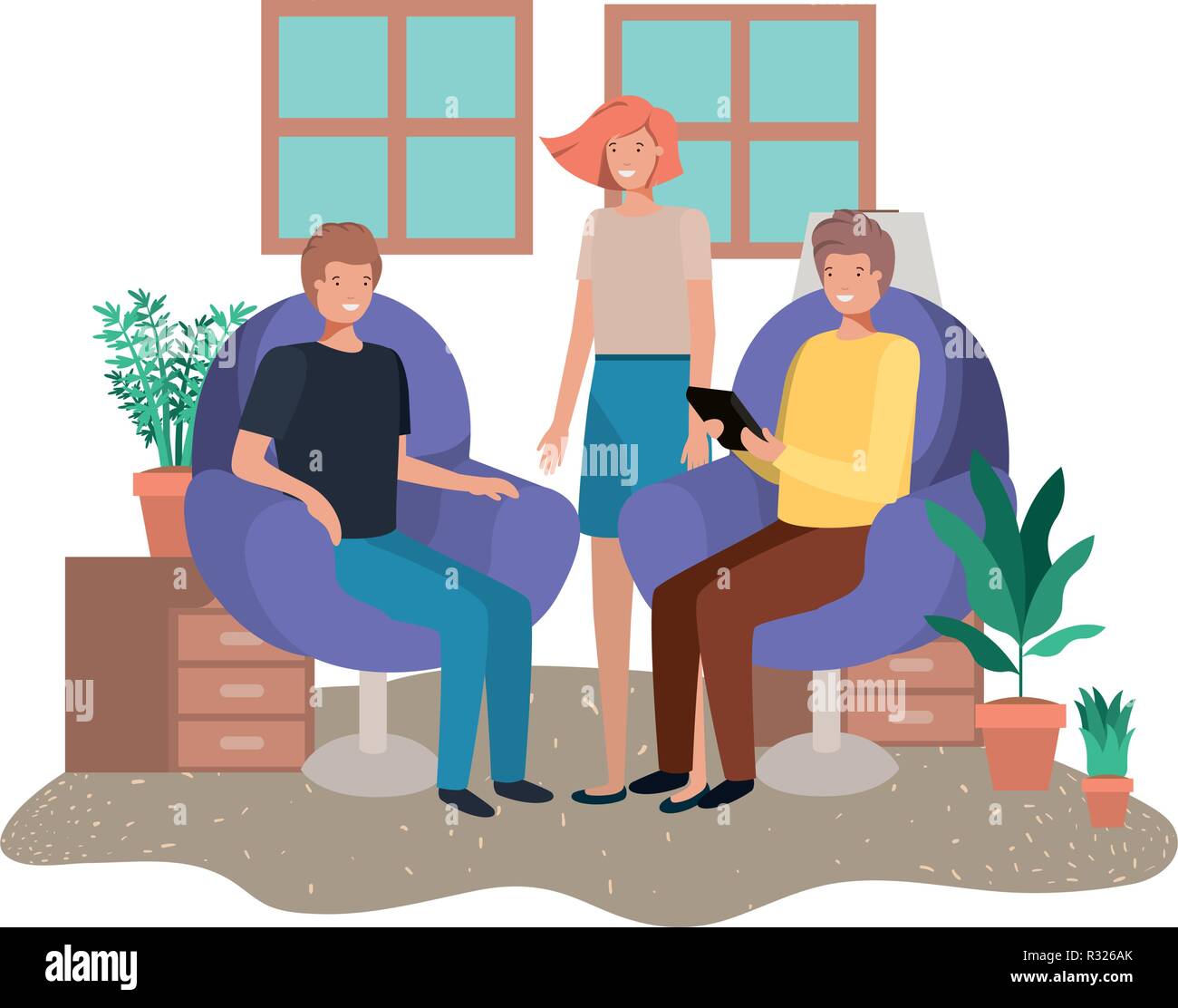 Woman working using tablet Stock Vector Images - Alamy